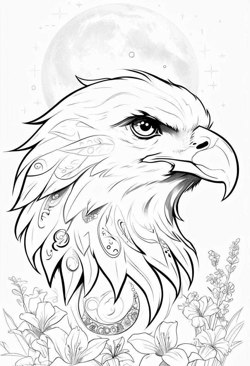 Mystical Animals Coloring Pages: Moon & Stars (printable Adult Coloring ...