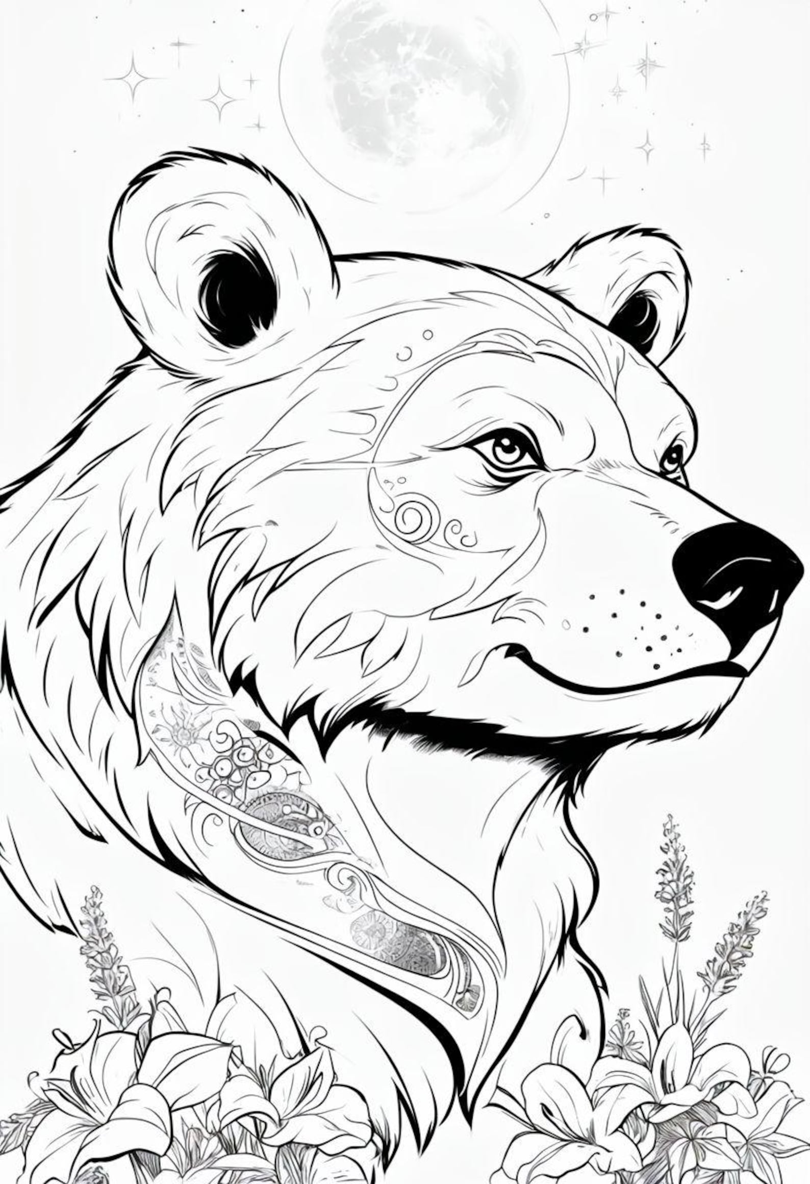 Mystical Animals Coloring Pages: Moon & Stars (printable Adult Coloring ...