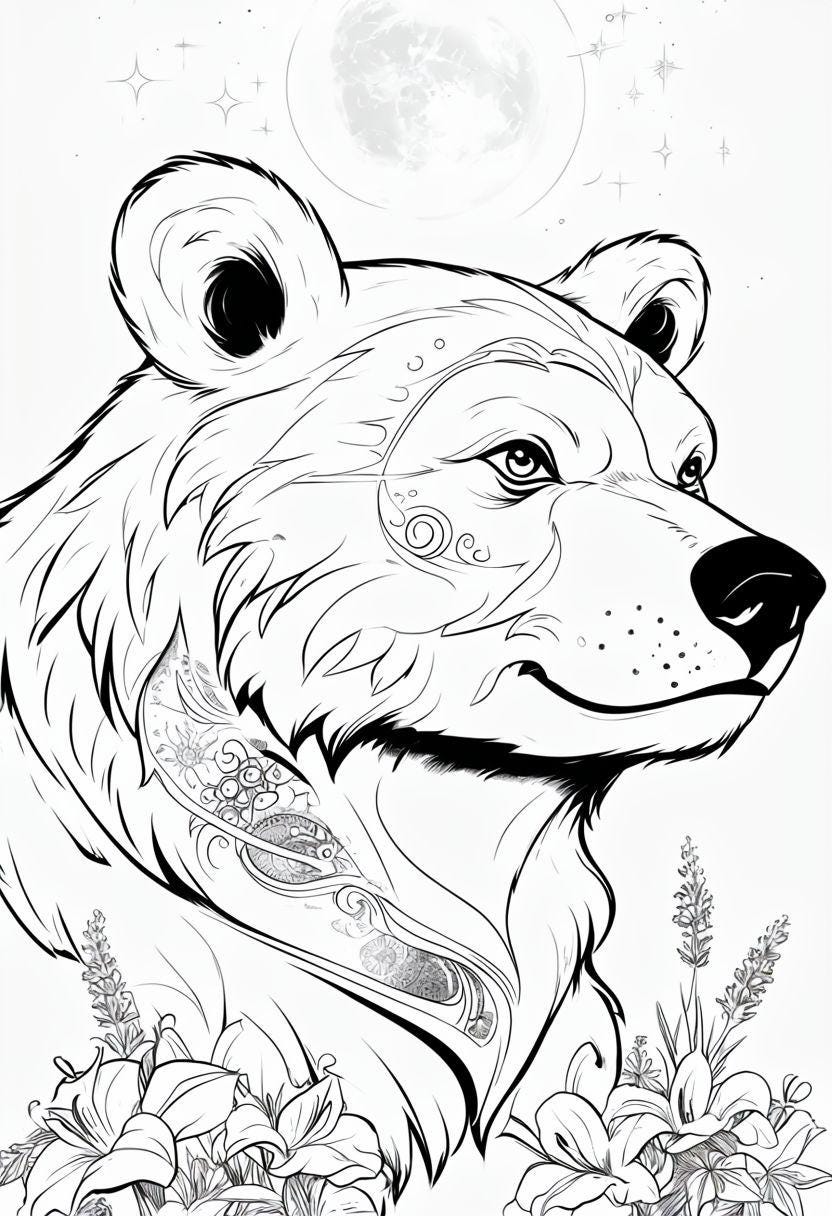 Mystical Animals Coloring Pages: Moon & Stars (printable Adult Coloring ...