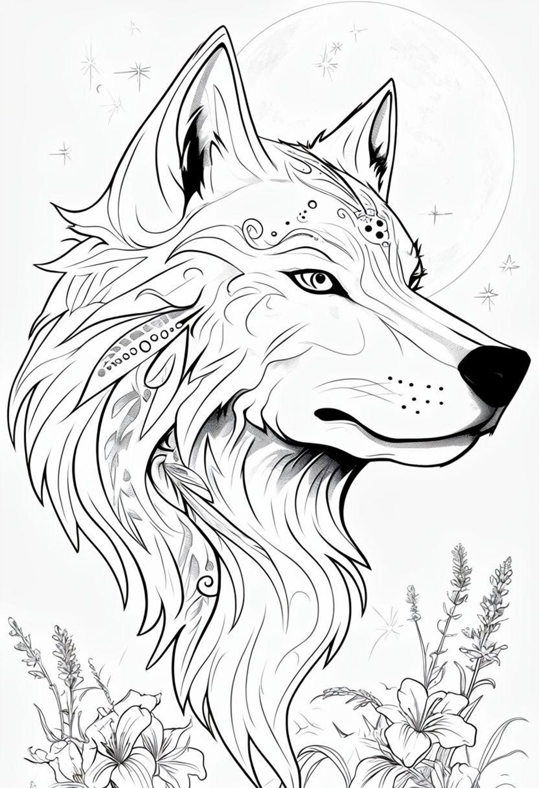 Mystical Animals Coloring Pages: Moon & Stars (printable Adult Coloring ...
