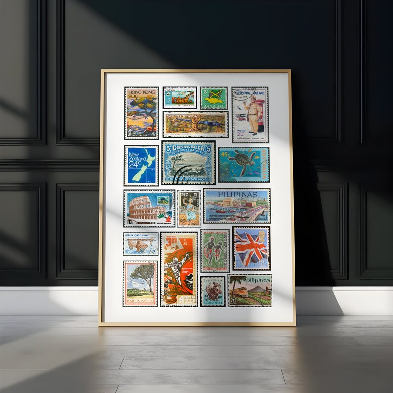 Postage Stamps Poster, Travel Poster, Funky Aesthetic Print for ...