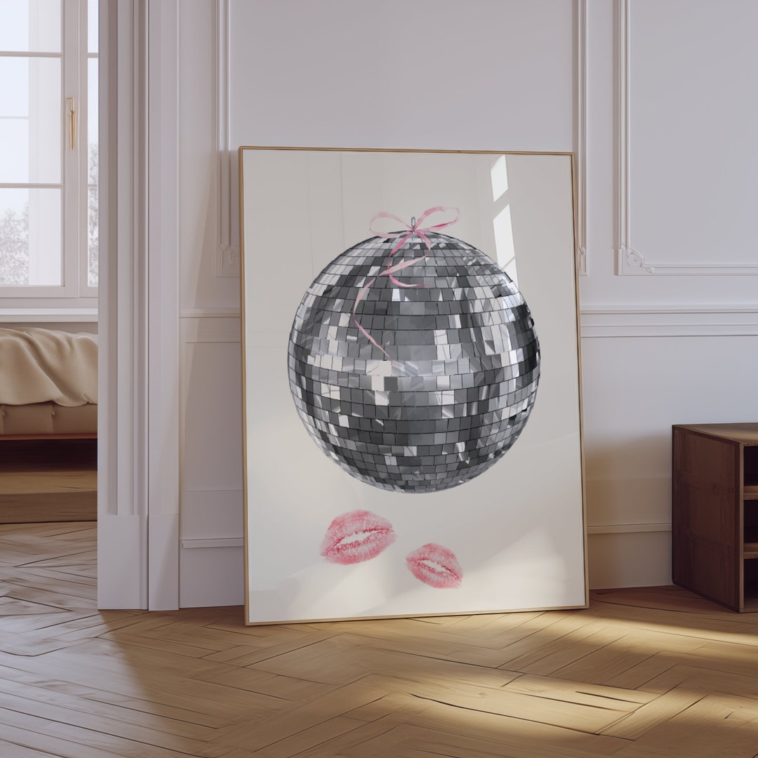Disco Wall Art, Disco Ball With Bow Poster, Pink Room Decor, Girly Wall ...