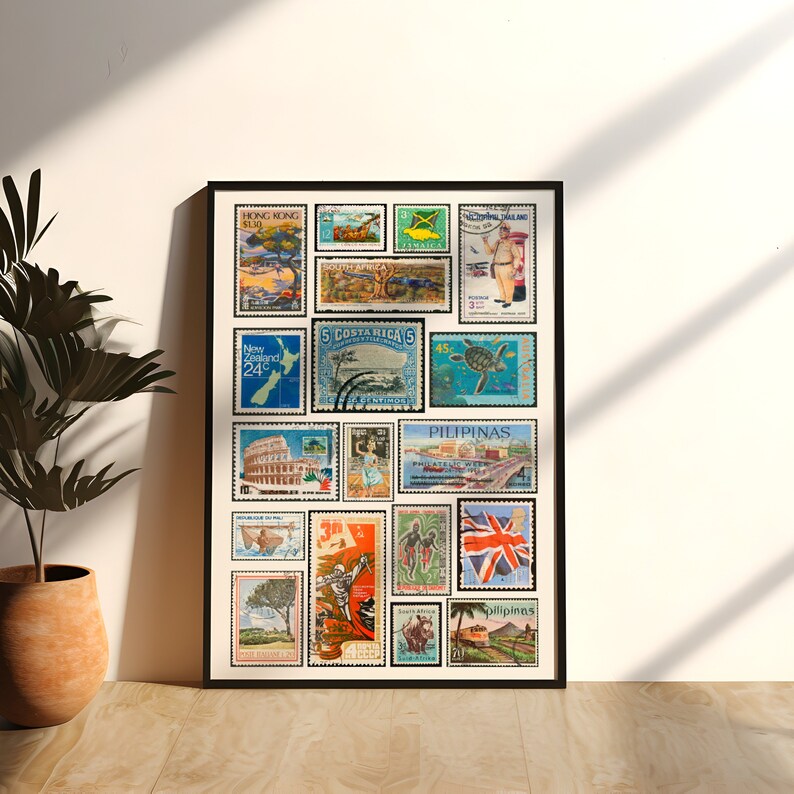 Postage Stamps Poster, Travel Poster, Funky Aesthetic Print for ...