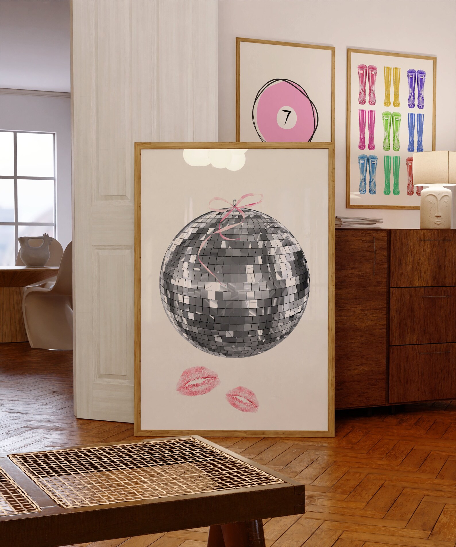 Disco Wall Art, Disco Ball With Bow Poster, Pink Room Decor, Girly Wall ...