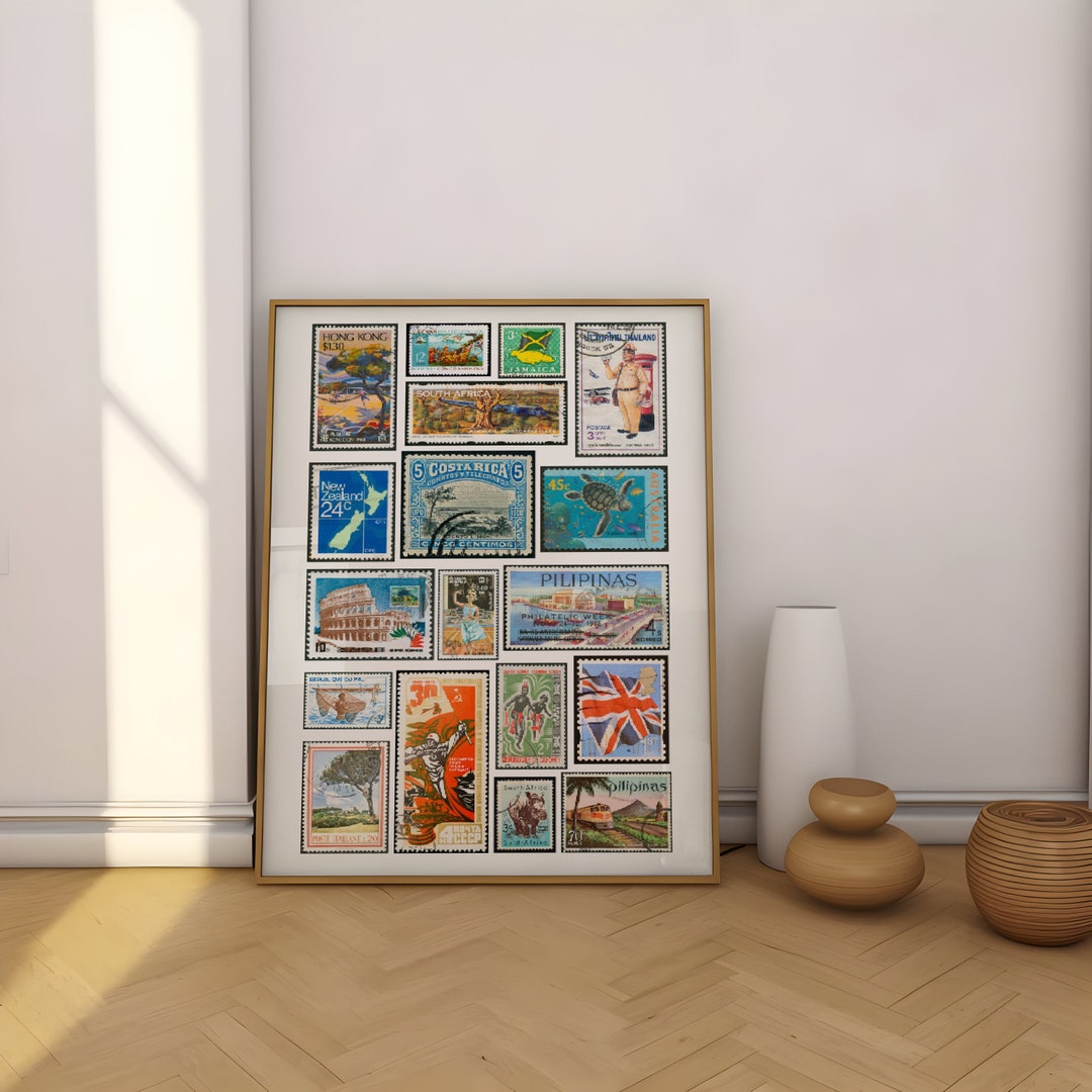 Postage Stamps Poster, Travel Poster, Funky Aesthetic Print for ...