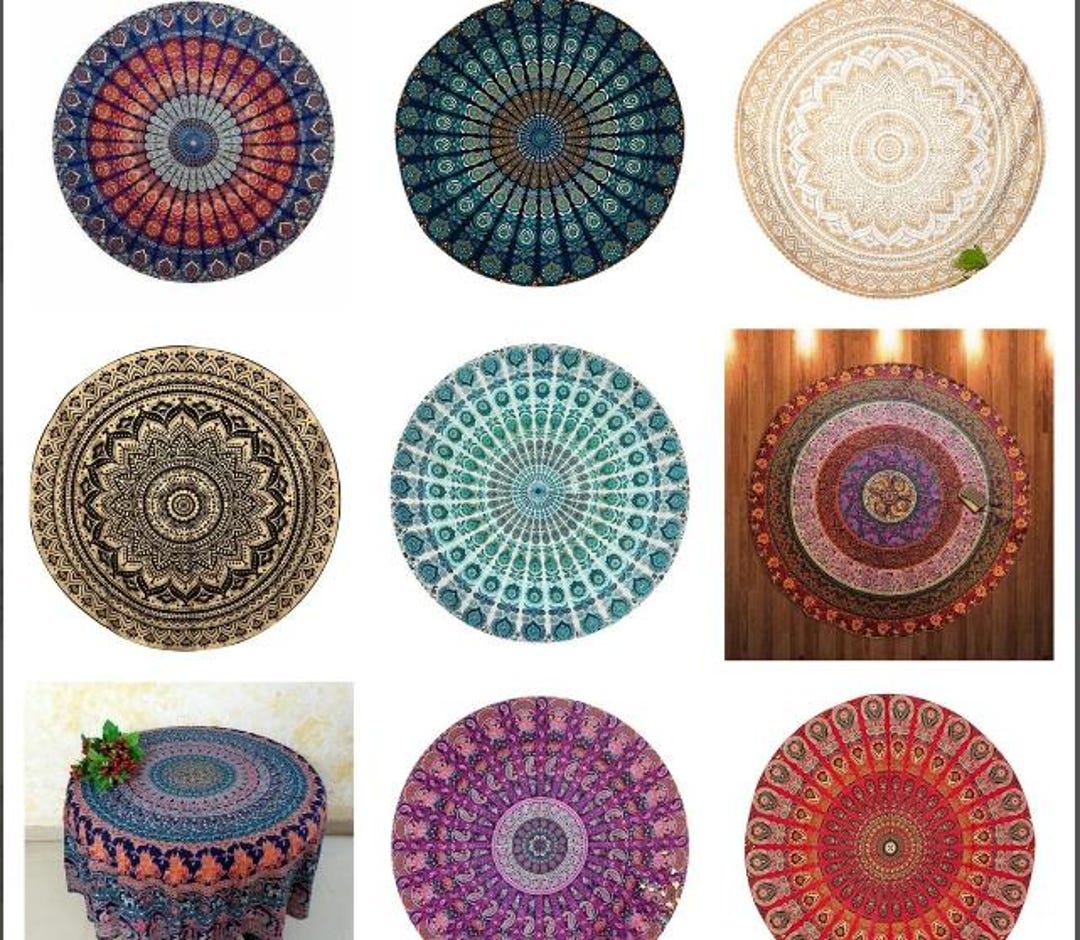 Round Table Cover Bohemia Indian Mandala Table Cloth Fabric Peacock ...