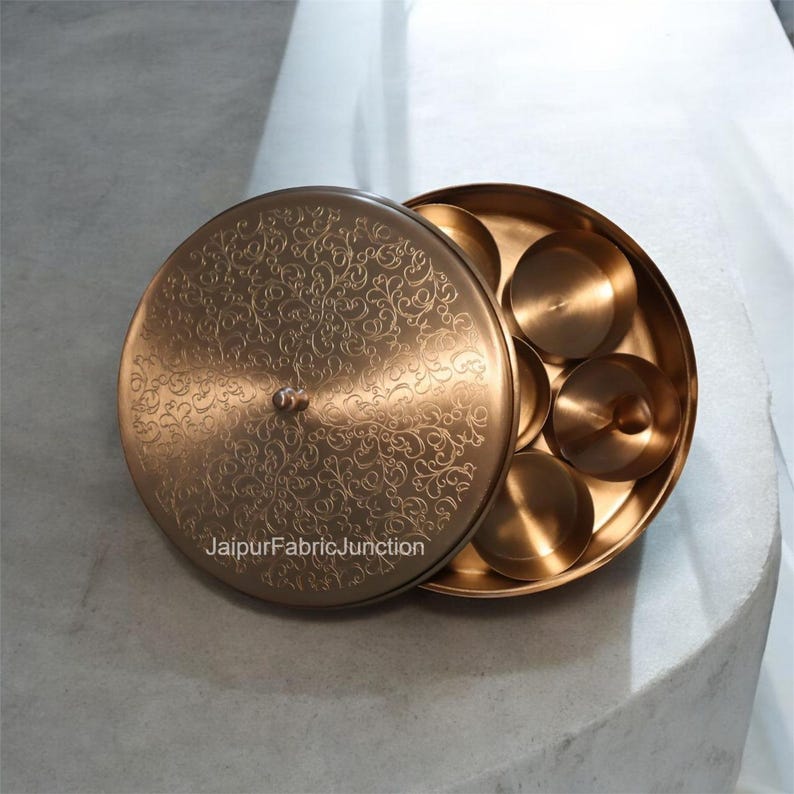 Pure Brass Handmade Spice Box Indian Style With Free Spoon, Masala ...
