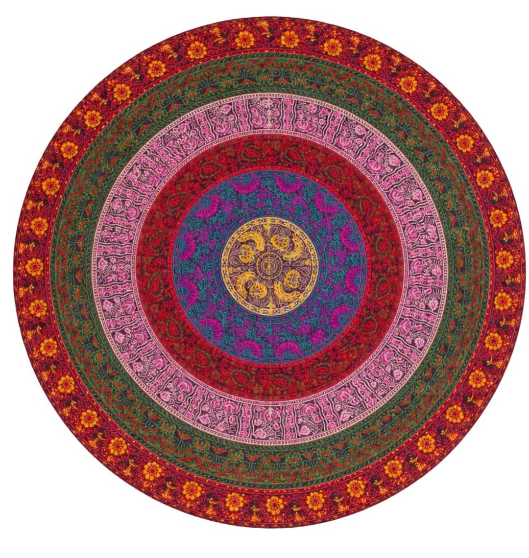Round Table Cover Bohemia Indian Mandala Table Cloth Fabric Peacock ...