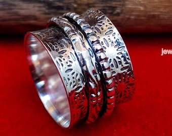 Most Popular Spinner Ring, 925 Sterling Silver Ring, Three Tone Floral ...