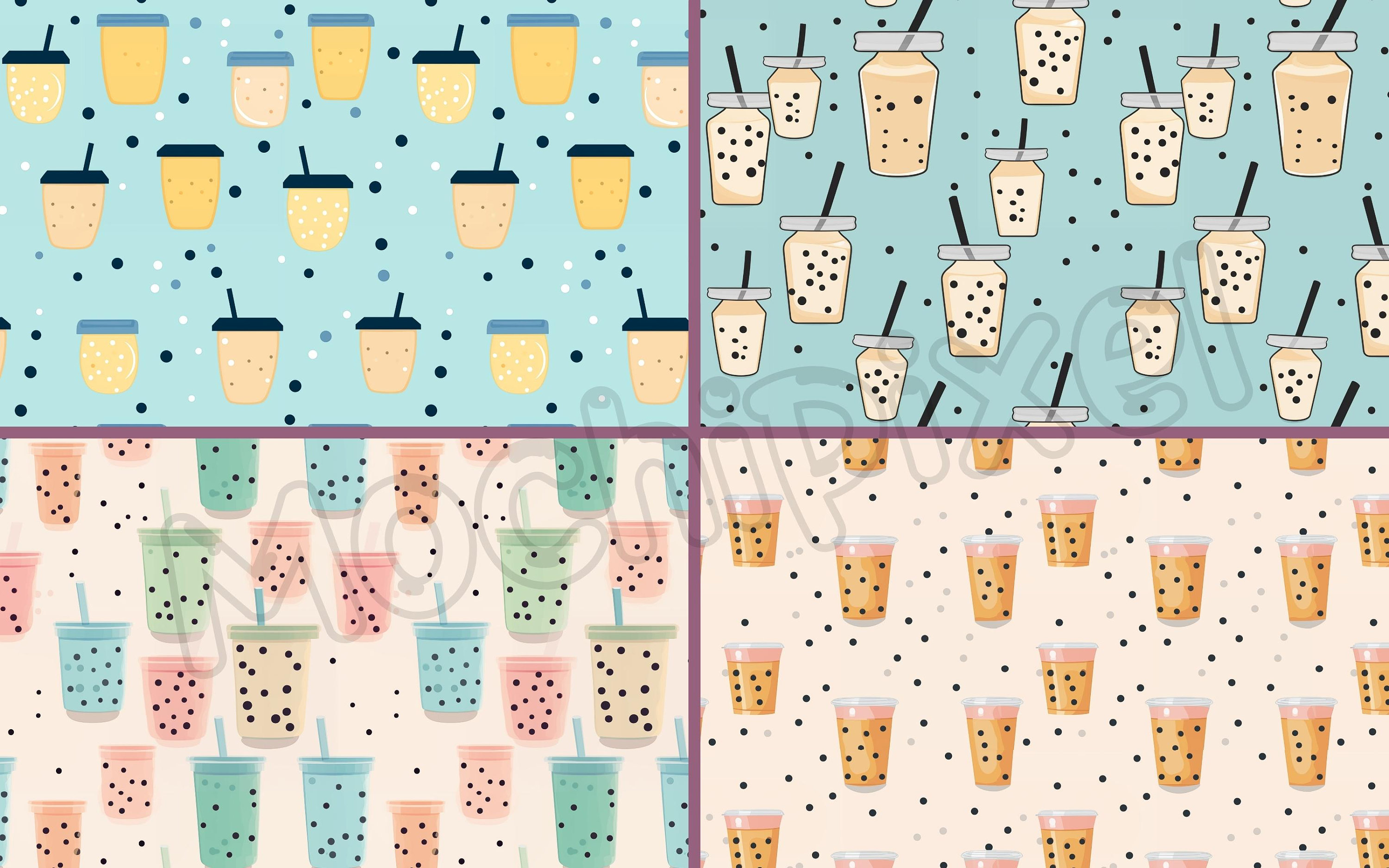 12 Seamless Boba Tea Patterns, Digital Download, Designer Paper ...