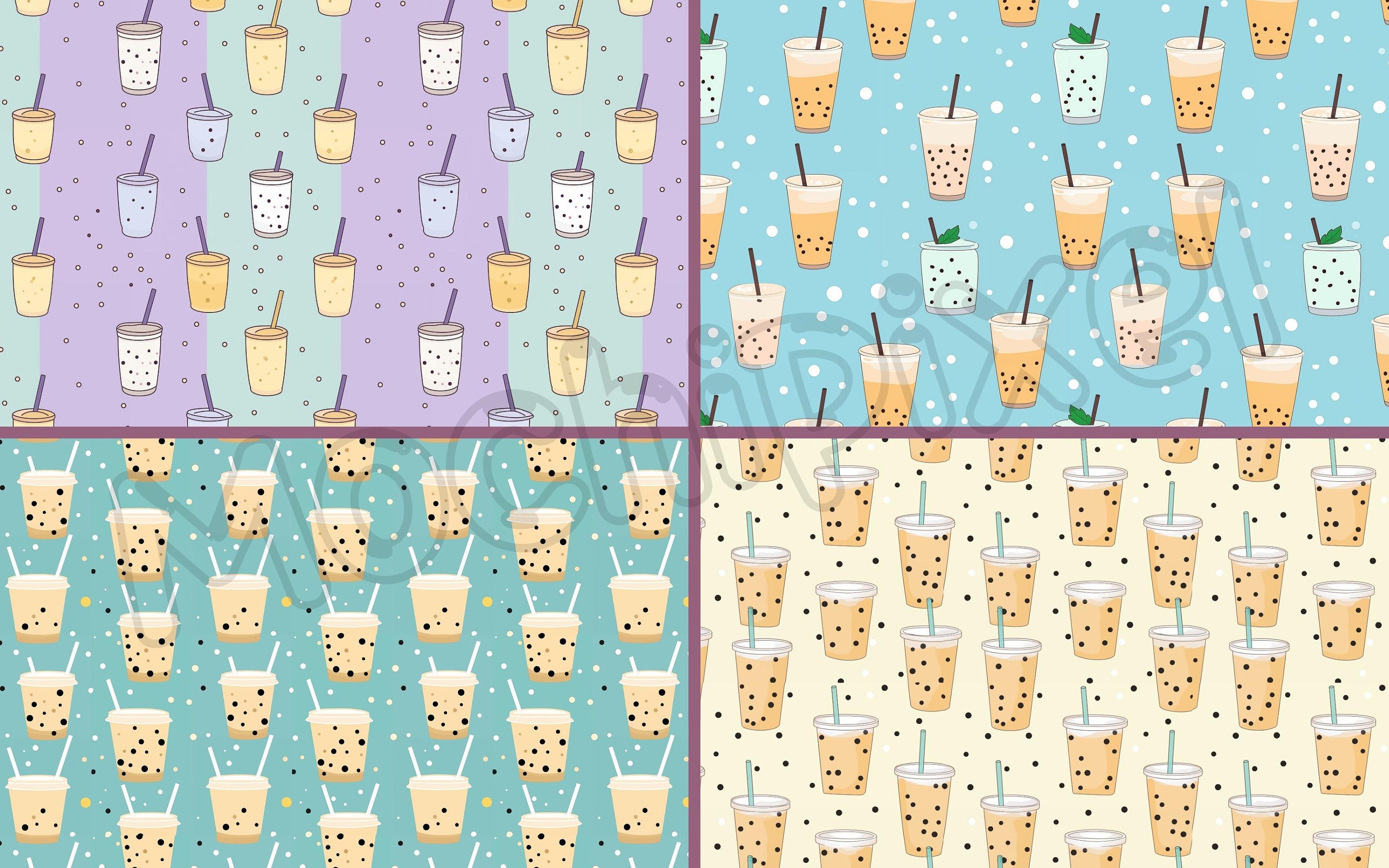 12 Seamless Boba Tea Patterns, Digital Download, Designer Paper ...