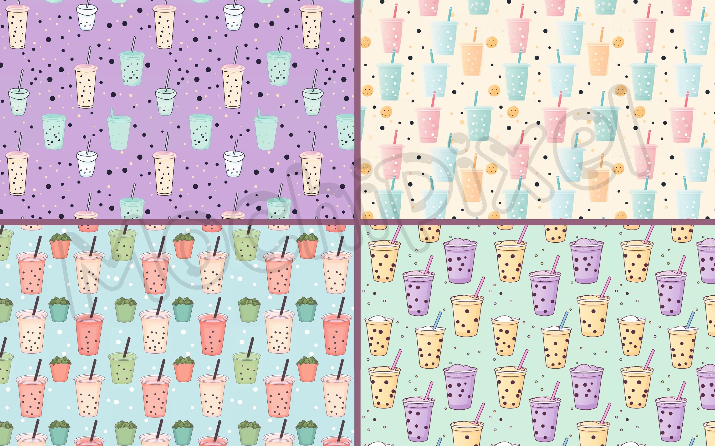 12 Seamless Boba Tea Patterns, Digital Download, Designer Paper ...