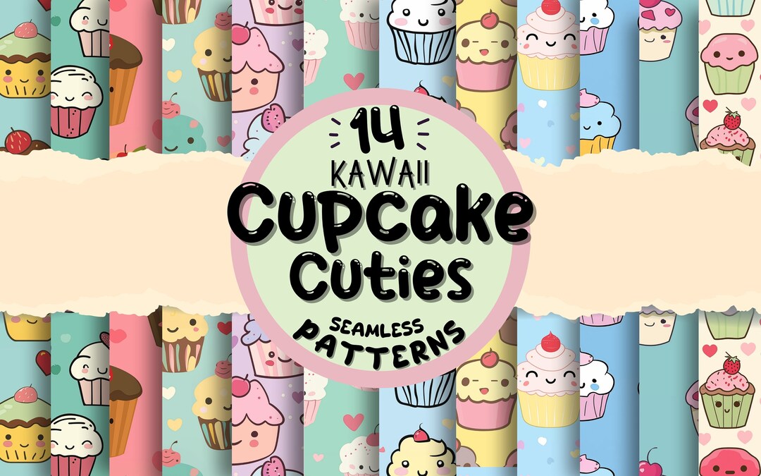 Cupcake Cuties, Kawaii, Digital Patterns, Paper Bundle, Seamless Paper ...