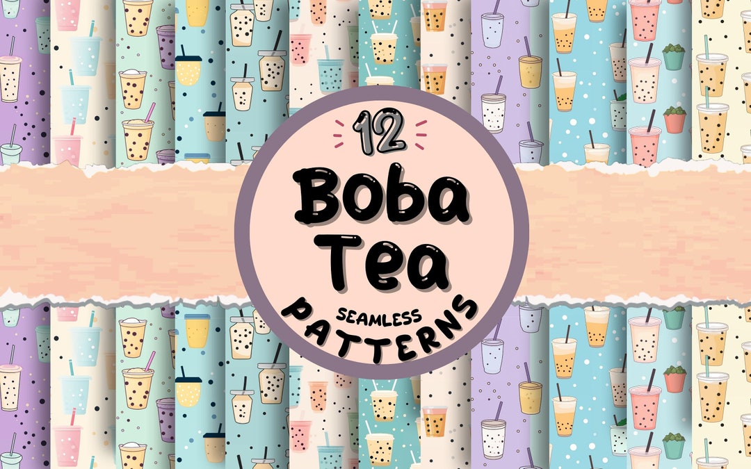 12 Seamless Boba Tea Patterns, Digital Download, Designer Paper ...