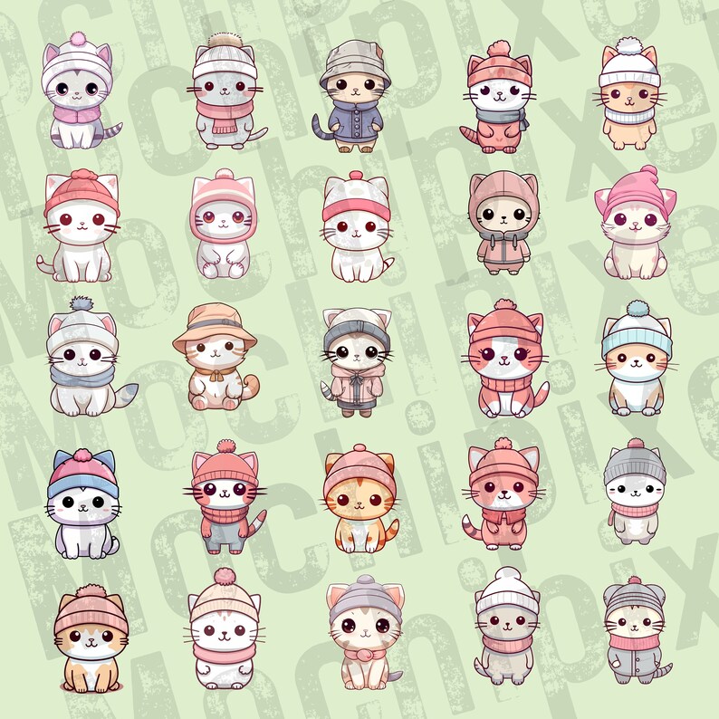 Winter Kitties Clipart Bundle, Kawaii Cats Pngs, Digital Download ...