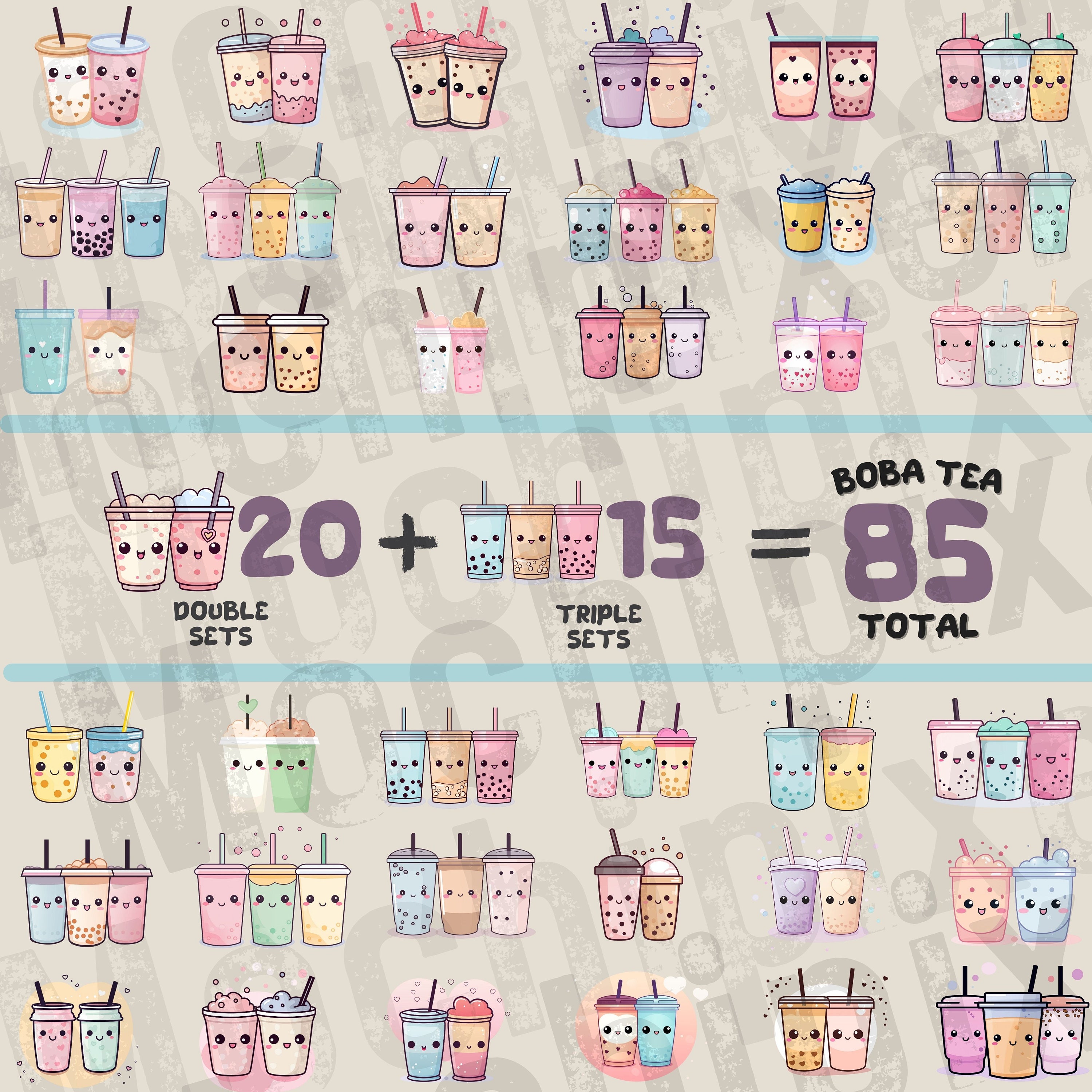 HUGE Boba Tea Bundle, Best Friend Png, Boba Tea Png, Bubble Milk Tea ...