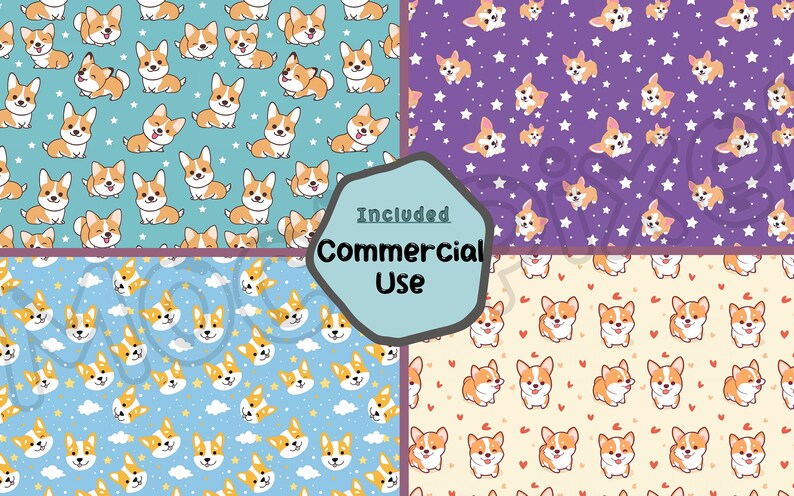 Corgi Puppy Patterns, Puppy Design Pack, Corgi Lover Designs, Cute Dog ...