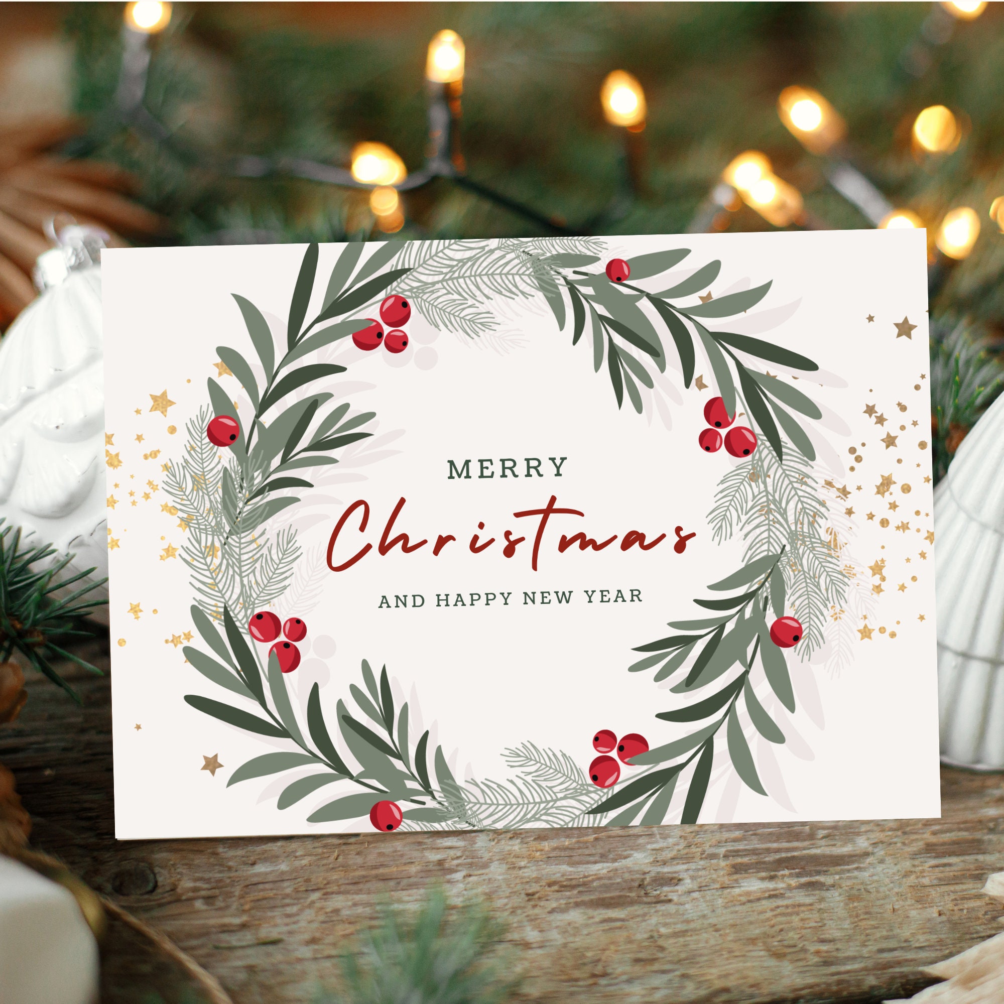 Minimalist Christmas Card Template Canva, Simple Holiday Card Printable ...