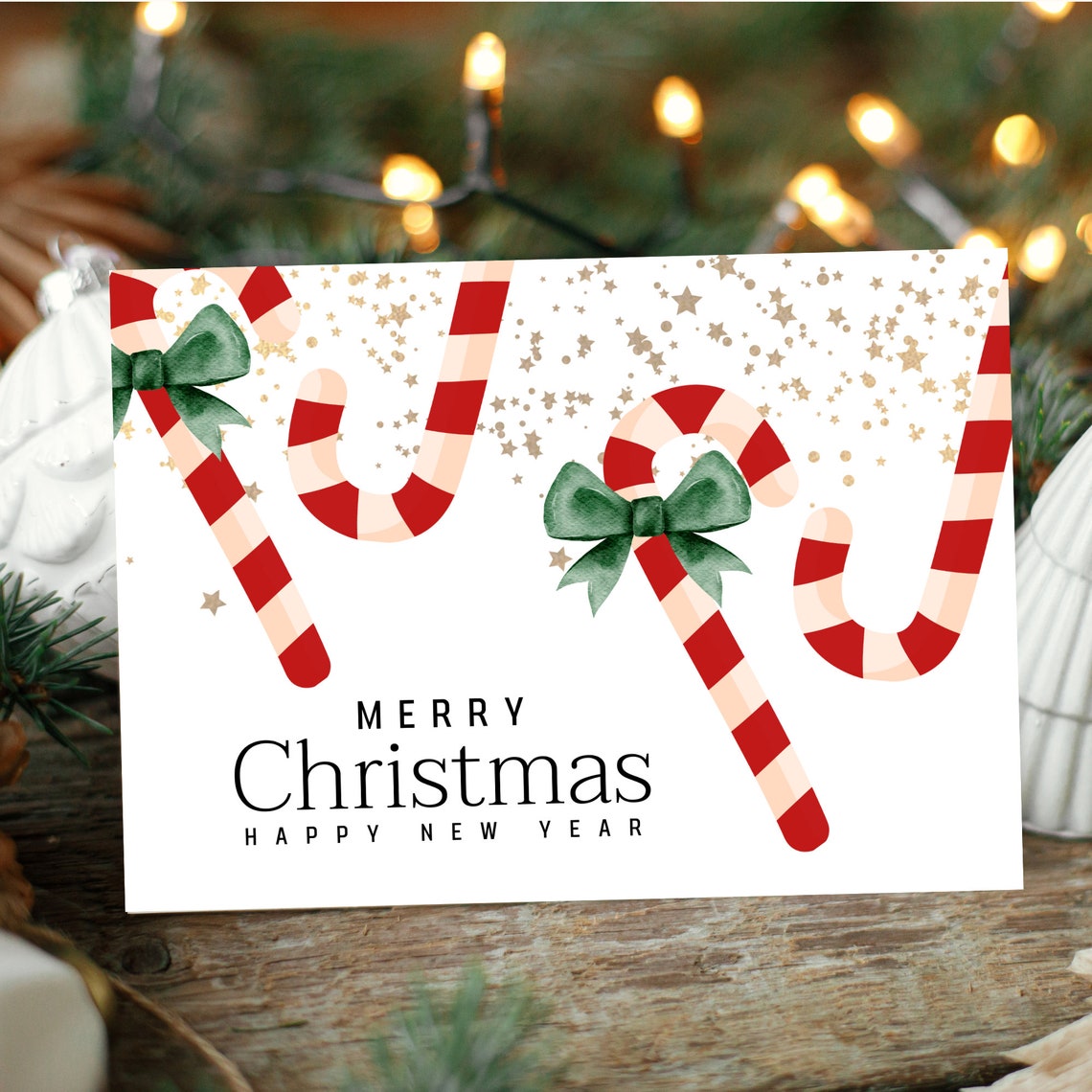 Minimalist Christmas Card Template Canva, Simple Holiday Card Printable ...