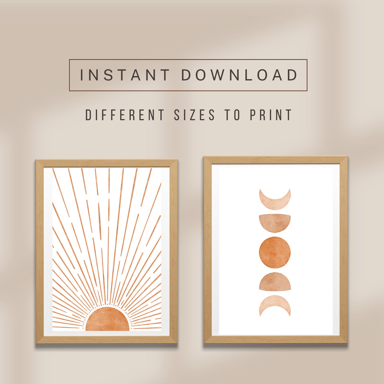 Boho Simple Wall Art Decor Printable Boho Sun and Rainbow Wall Art ...