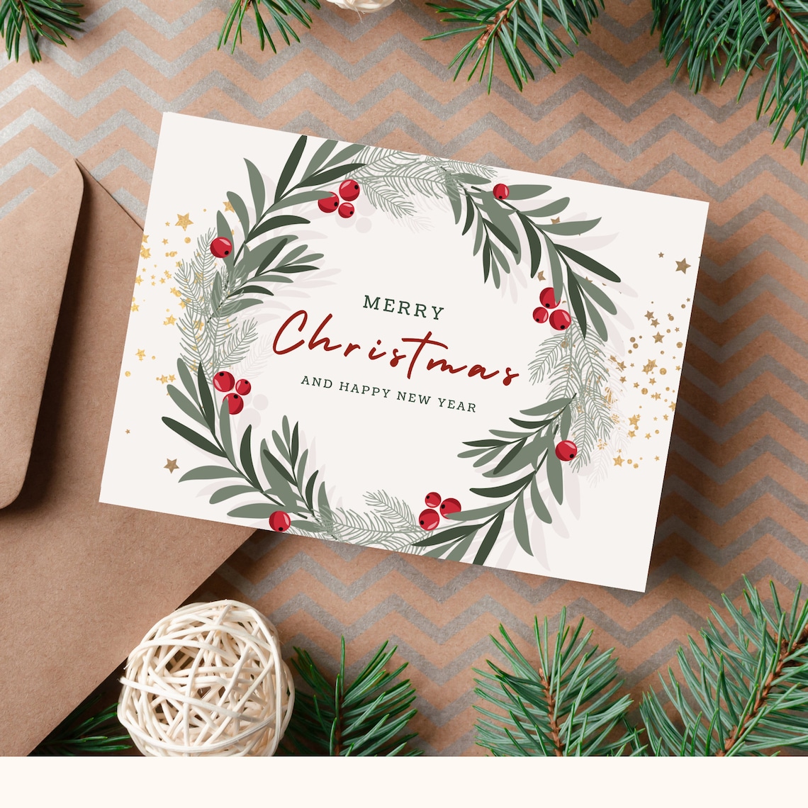 Minimalist Christmas Card Template Canva, Simple Holiday Card Printable ...
