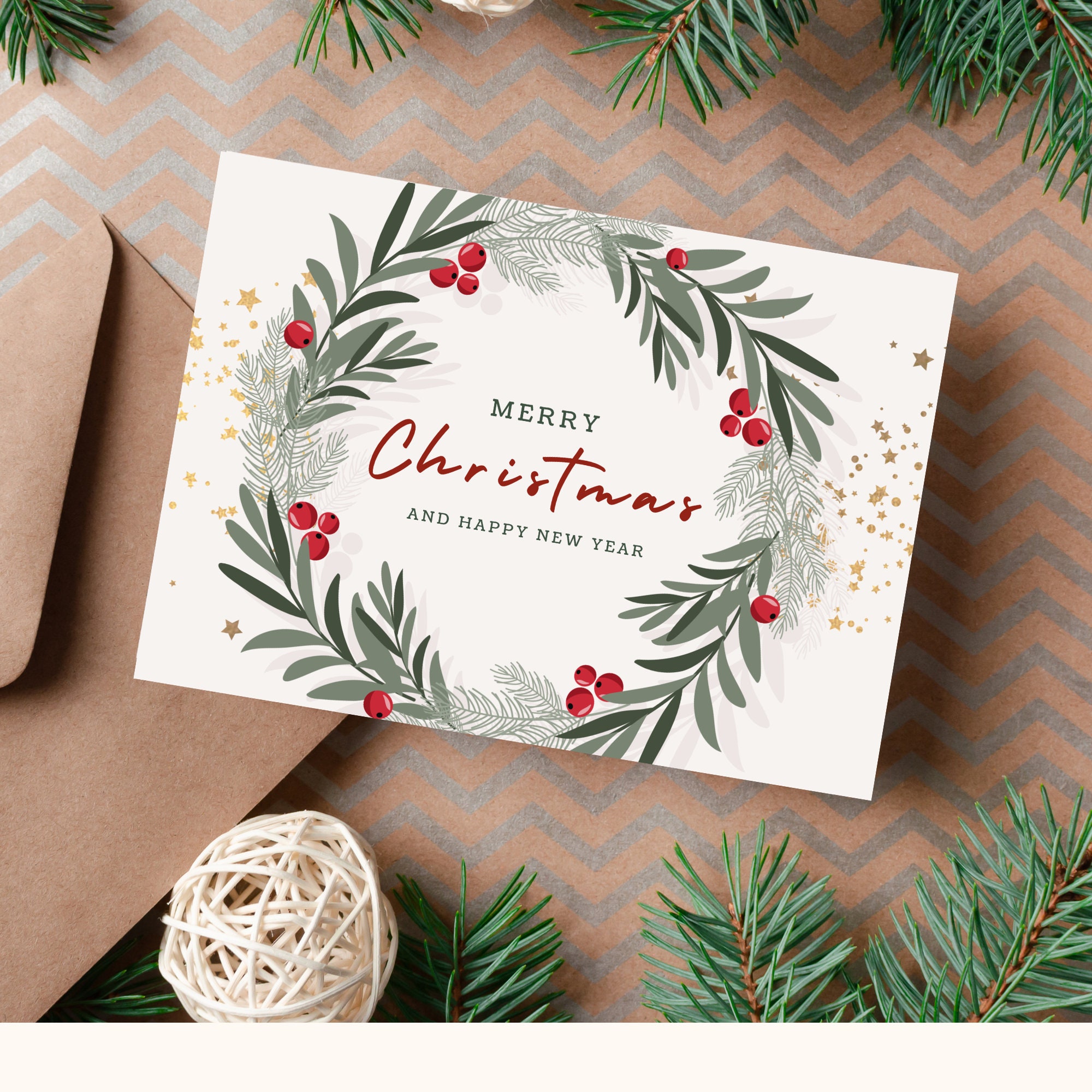 Minimalist Christmas Card Template Canva, Simple Holiday Card Printable ...