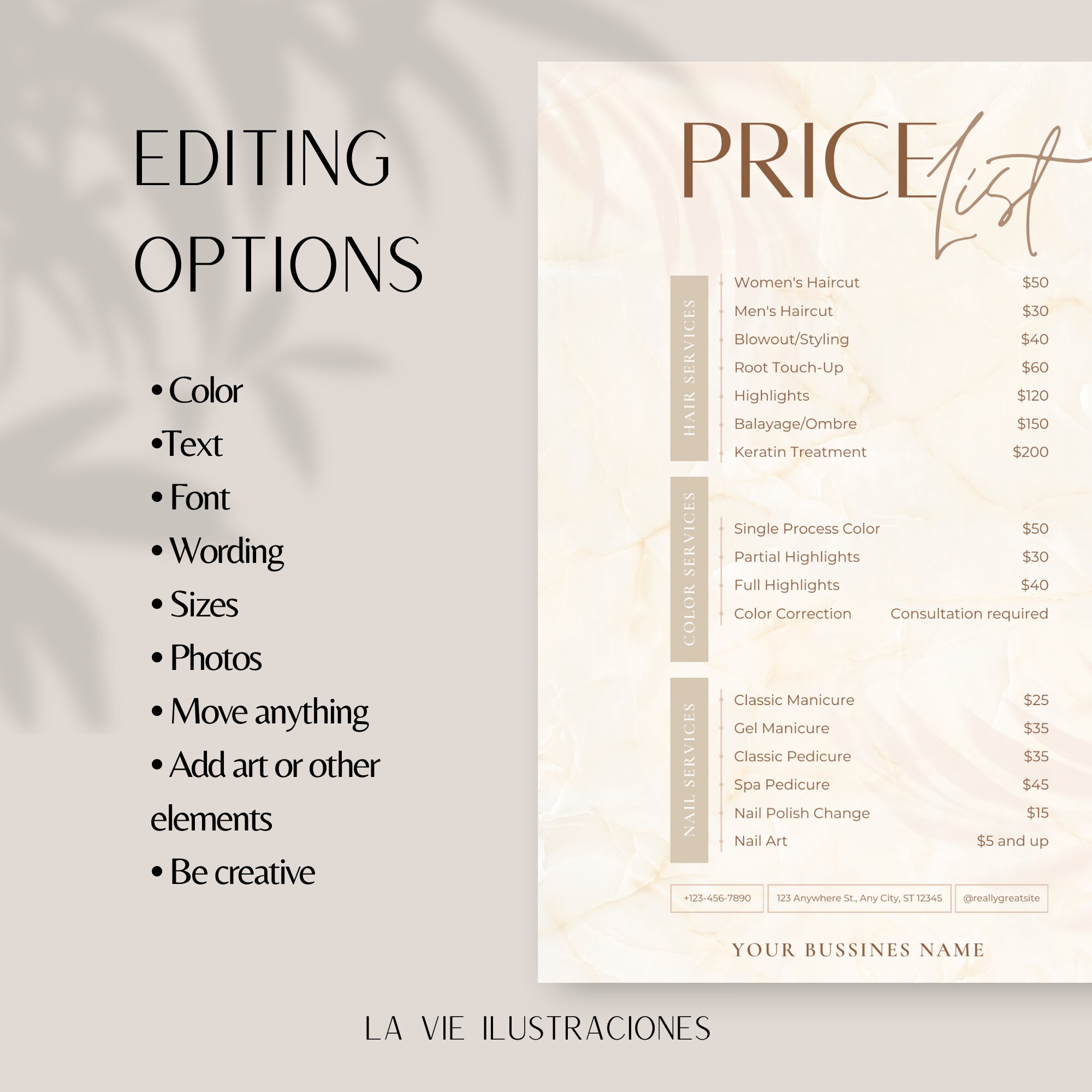 Editable Price List Template, Services Menu Template, DIY Print at Home ...