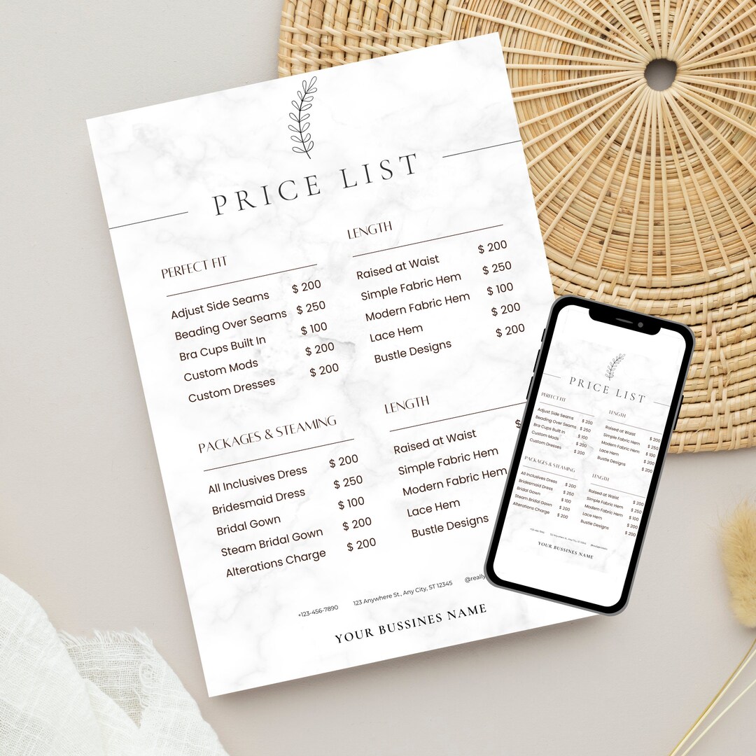 Editable Price List Template, Services Menu Template, DIY Print at Home ...