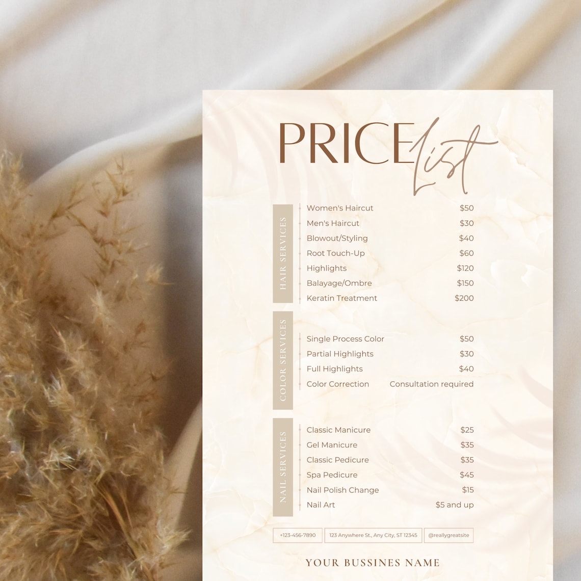 Editable Price List Template, Services Menu Template, DIY Print at Home Pricing Sheet, Small ...