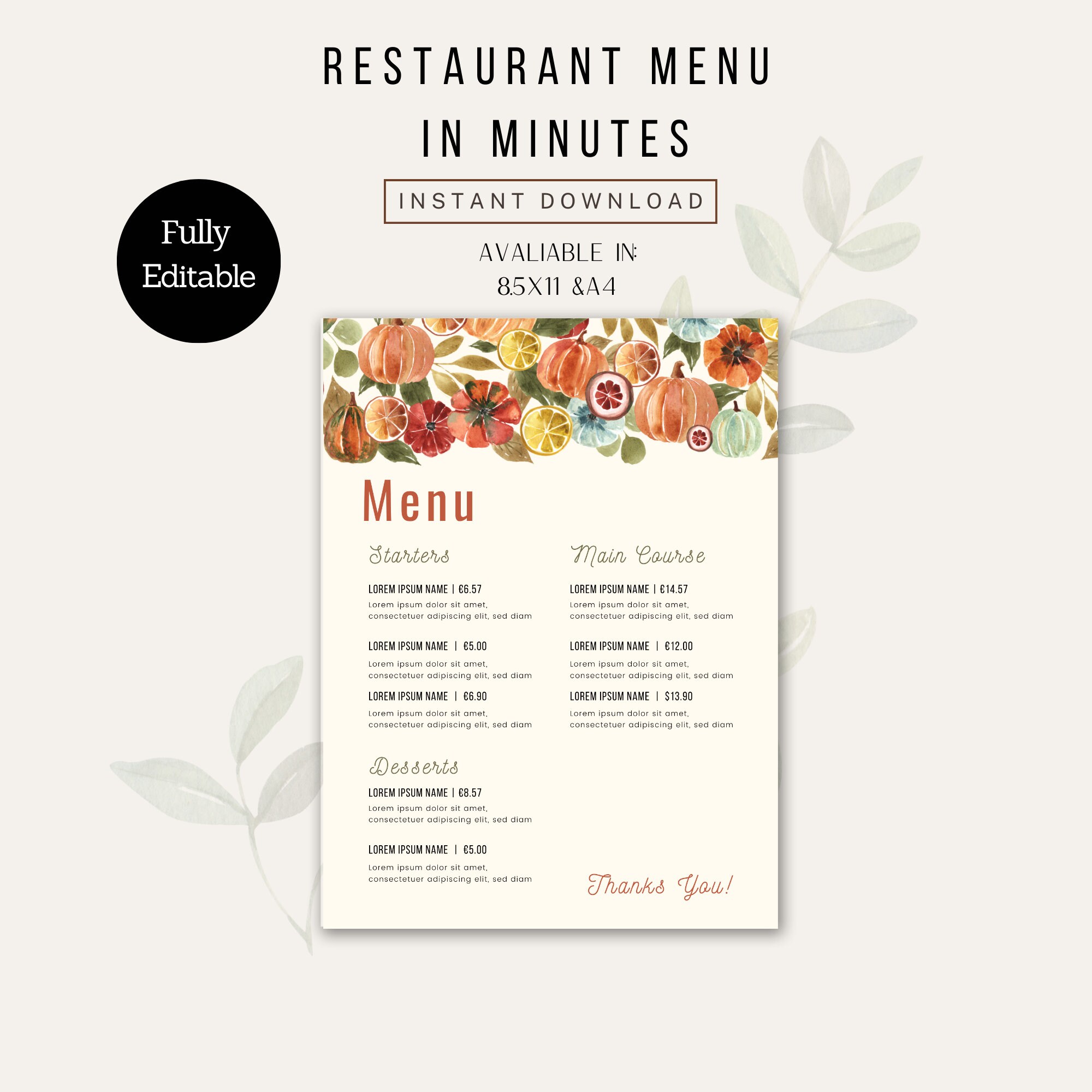 Modern Restaurant Menu Template Bundle, Editable Menu Template ...