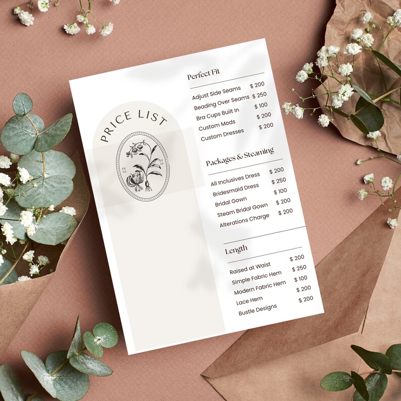 Editable Price List Template, Services Menu Template, DIY Print at Home ...