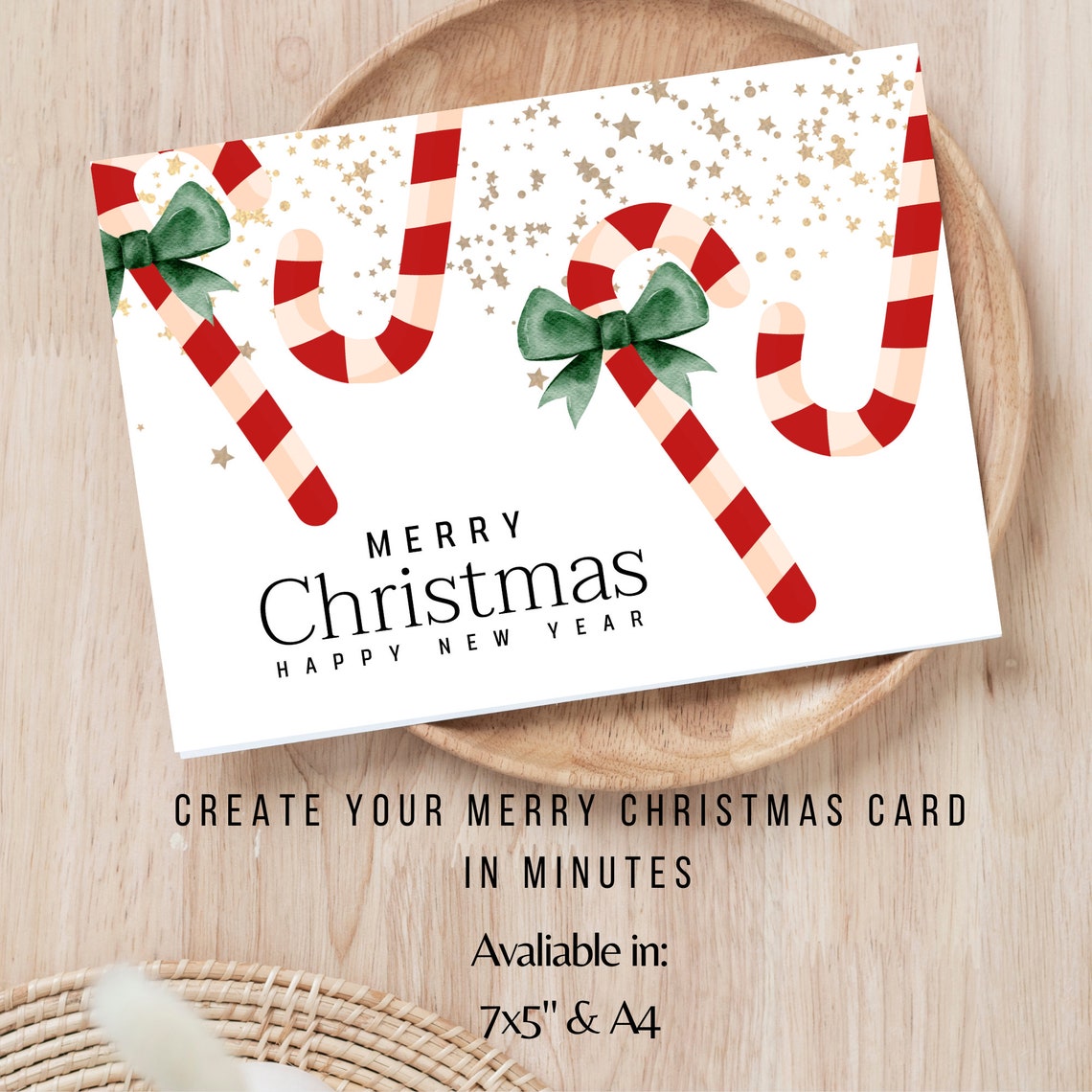 Minimalist Christmas Card Template Canva, Simple Holiday Card Printable ...