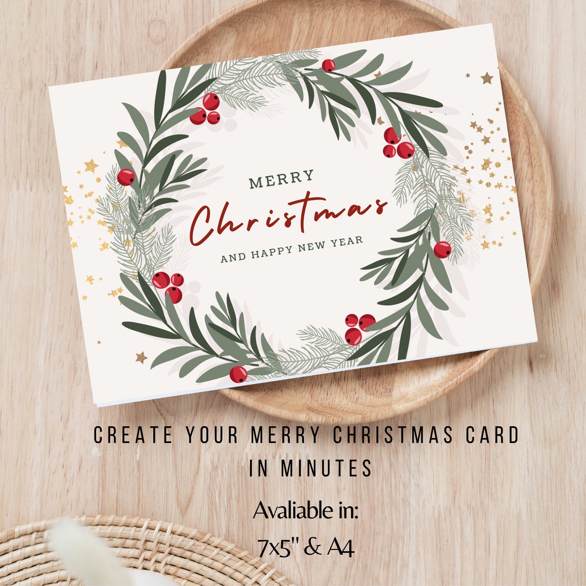 Minimalist Christmas Card Template Canva, Simple Holiday Card Printable ...