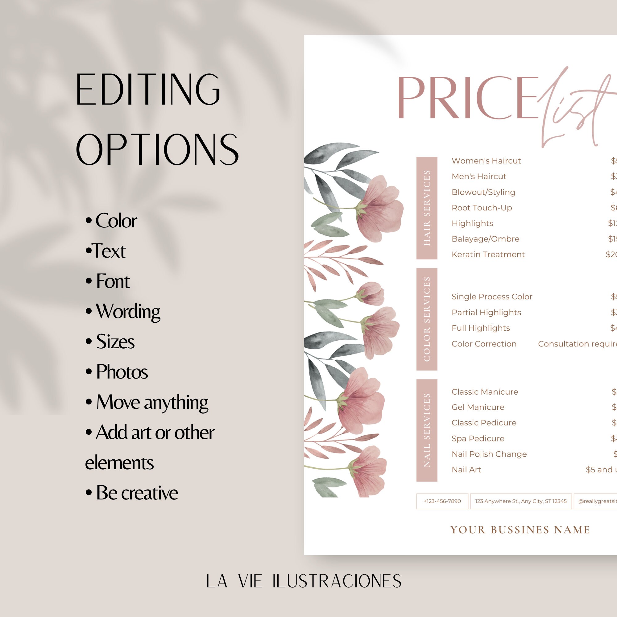 Editable Price List Template, Services Menu Template, DIY Print at Home ...
