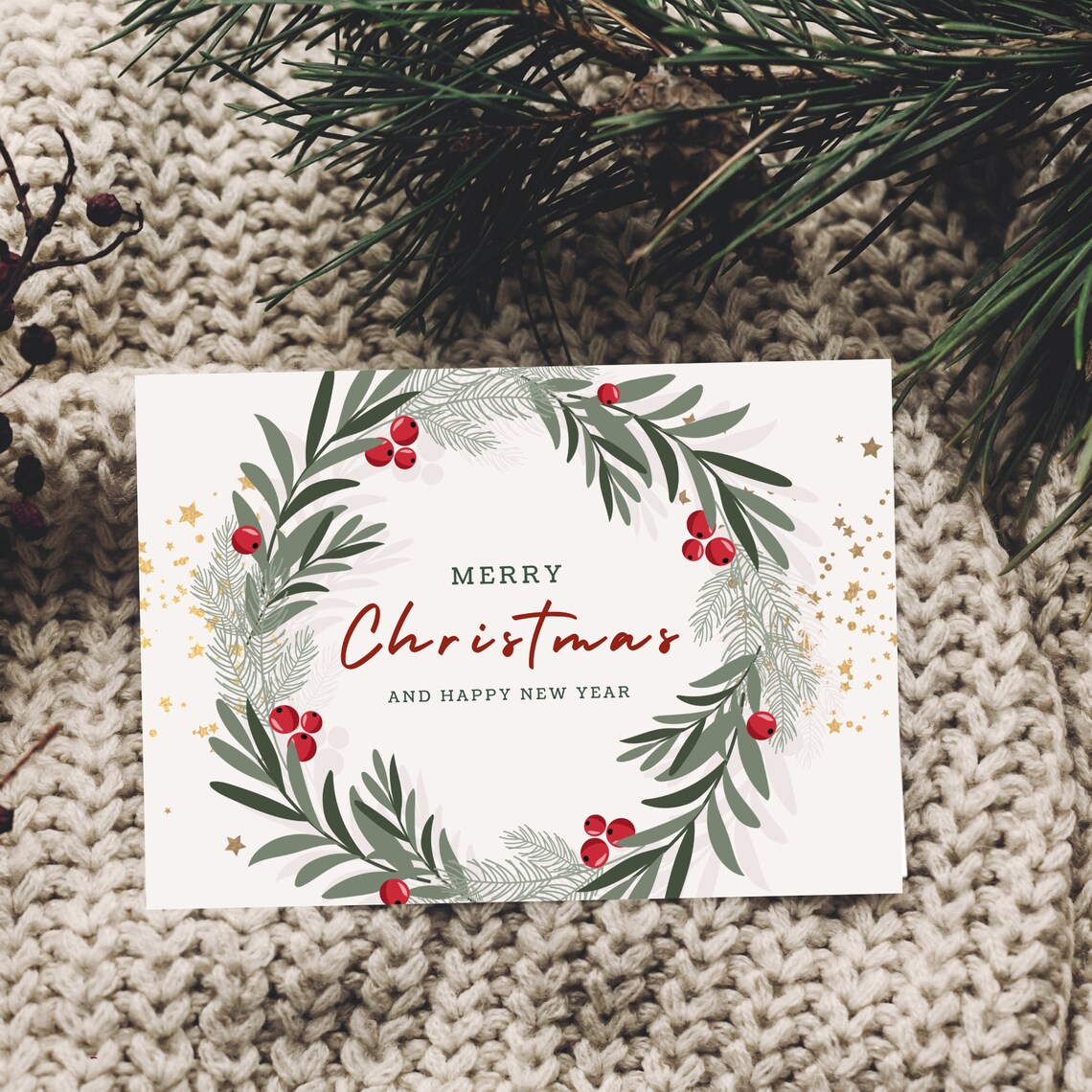 Minimalist Christmas Card Template Canva, Simple Holiday Card Printable ...