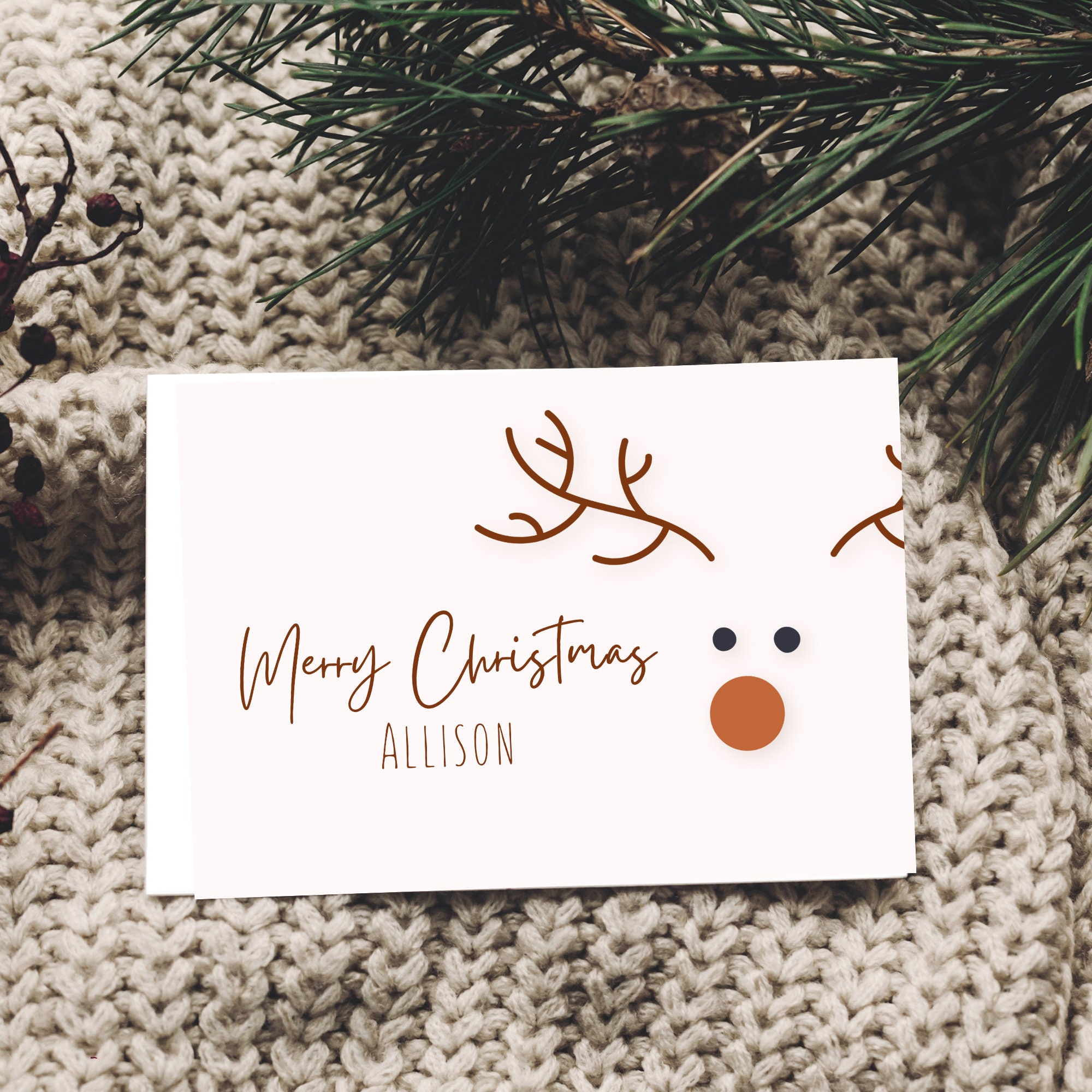 Minimalist Christmas Card Template Canva, Simple Holiday Card Printable ...