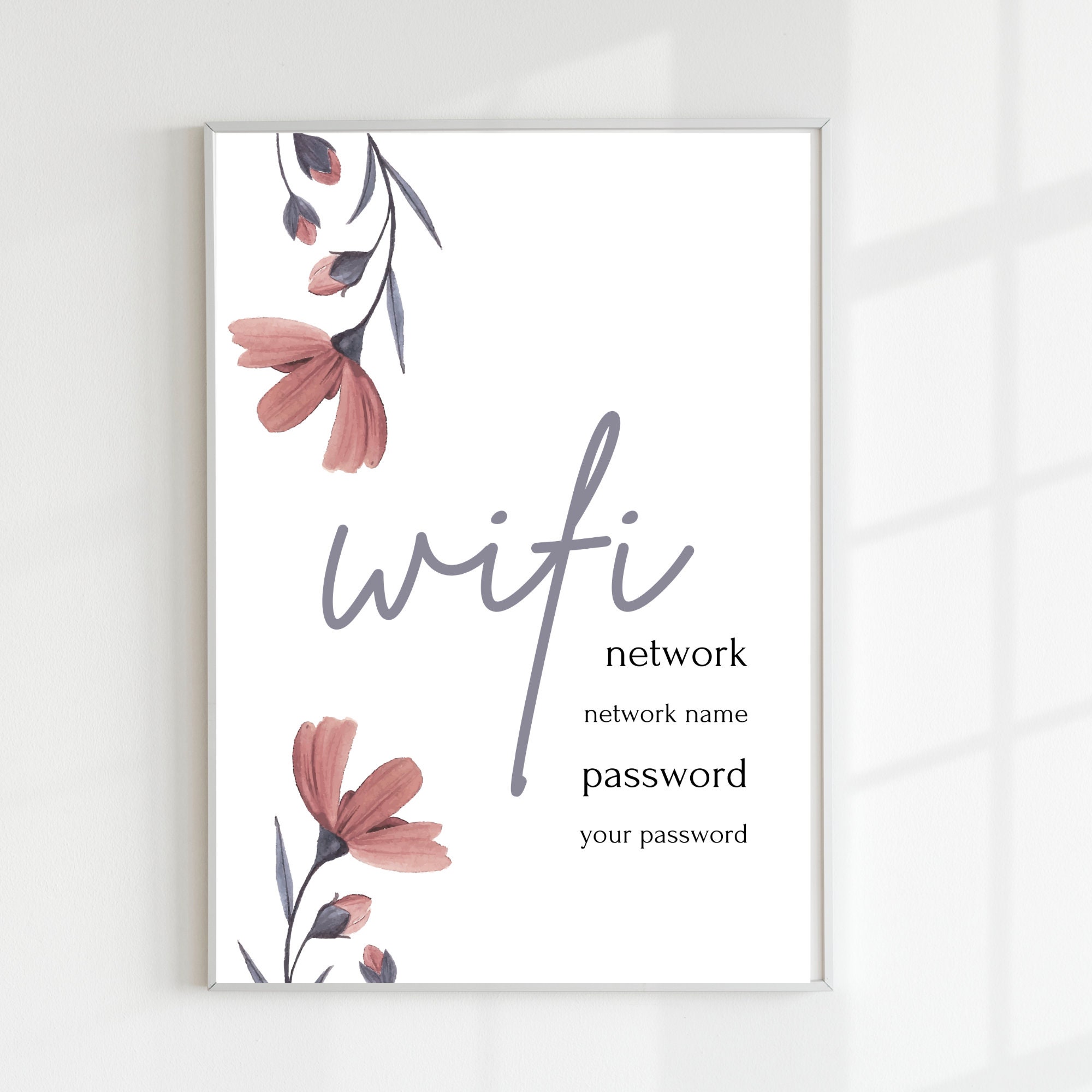 Wifi Password Sign Flower, Printable Wifi PDF, Wifi Template, Airbnb ...