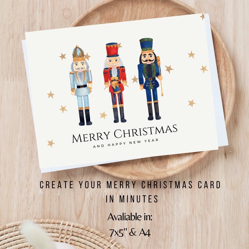 Minimalist Christmas Card Template Canva, Simple Holiday Card Printable ...