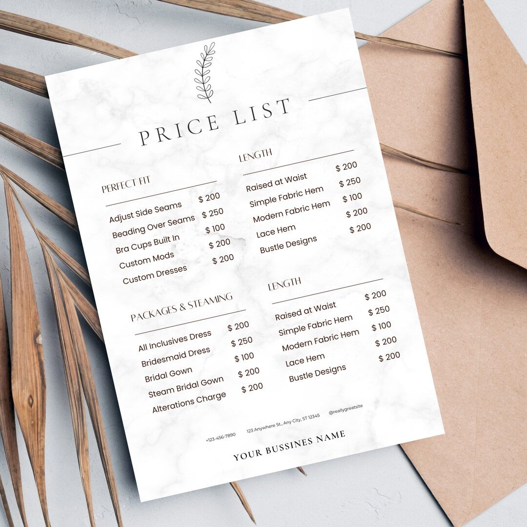 Editable Price List Template, Services Menu Template, DIY Print at Home ...