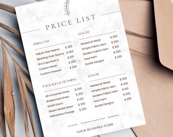 Editable Price List Template, Services Menu Template, DIY Print at Home ...