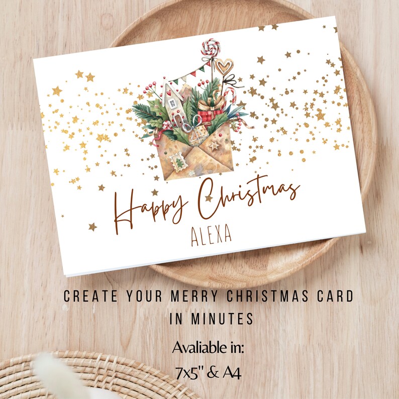 Minimalist Christmas Card Template Canva, Simple Holiday Card Printable ...