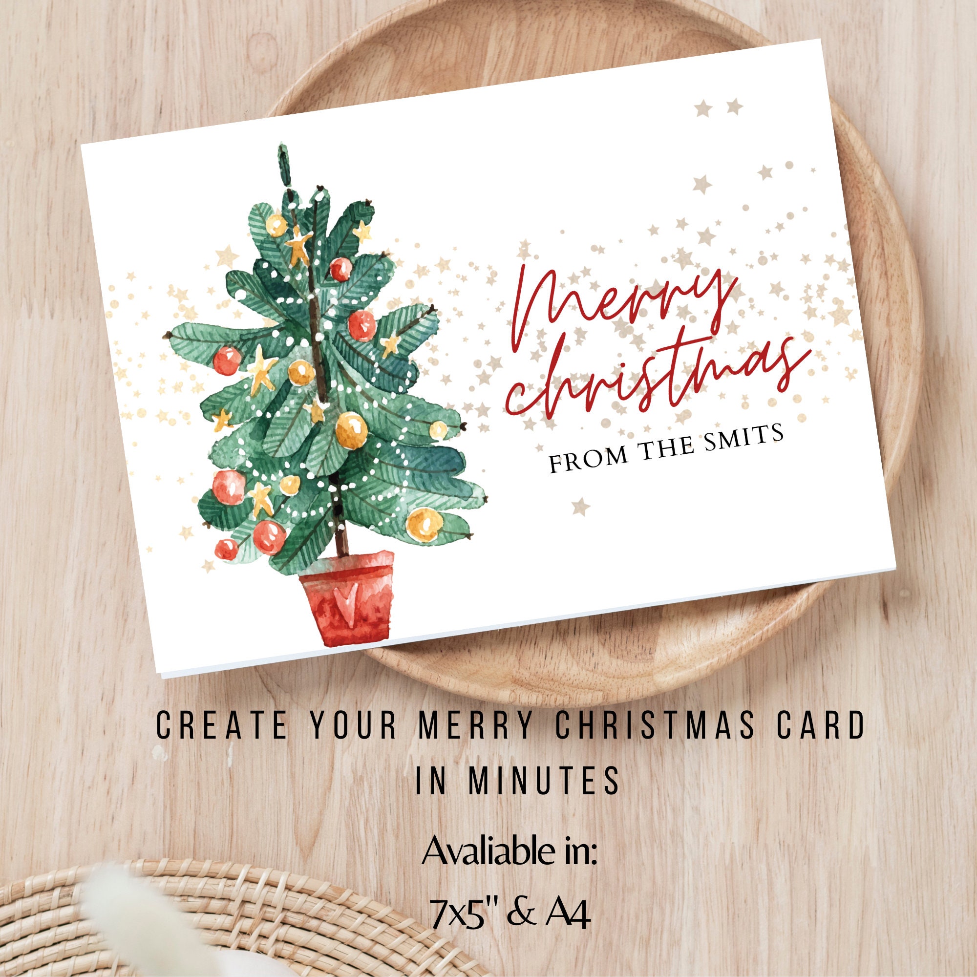 Minimalist Christmas Card Template Canva, Simple Holiday Card Printable ...