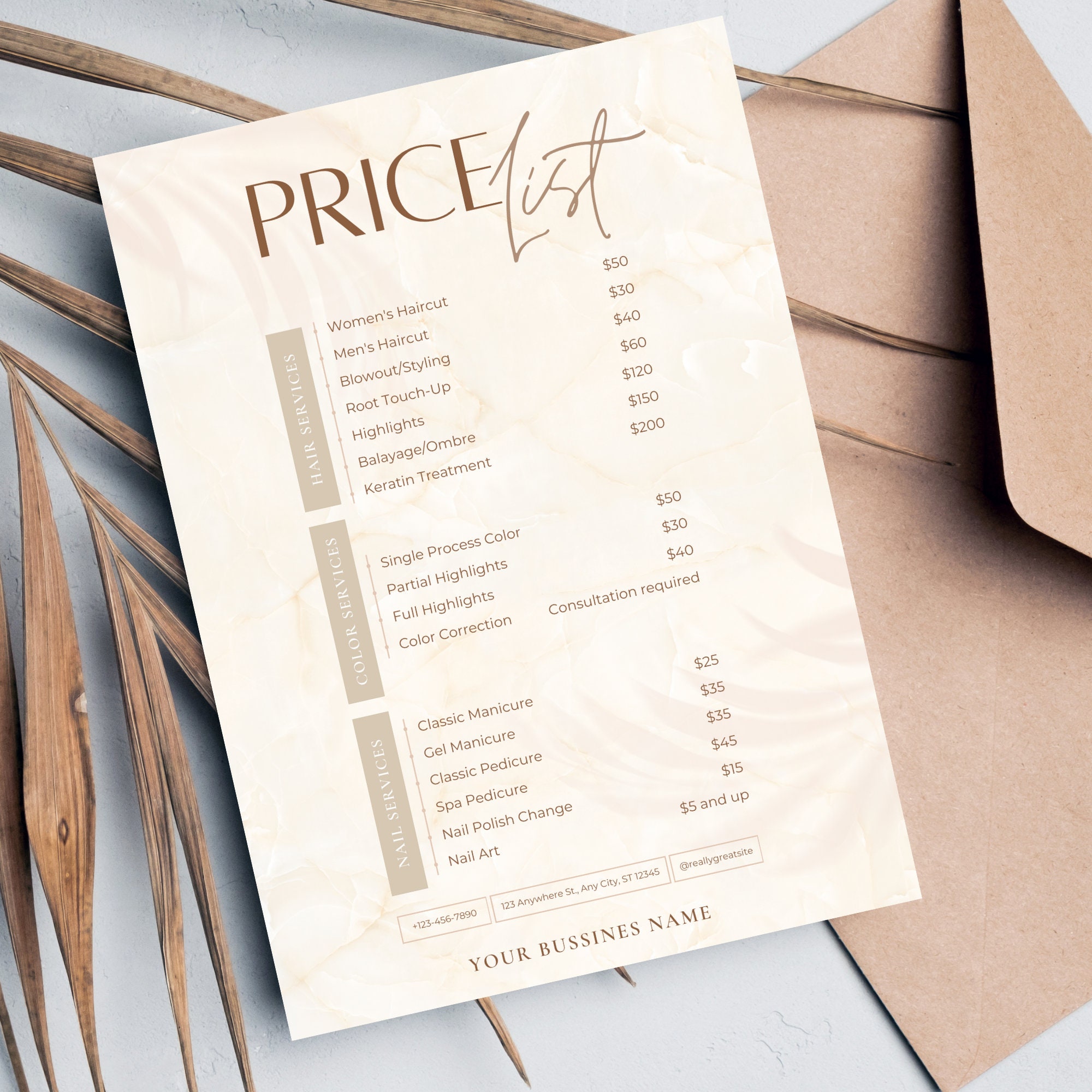 Editable Price List Template, Services Menu Template, DIY Print at Home ...