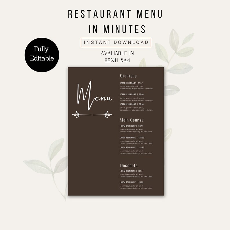 Minimal Restaurant Menu Canva Template, Editable Restaurant Menu ...