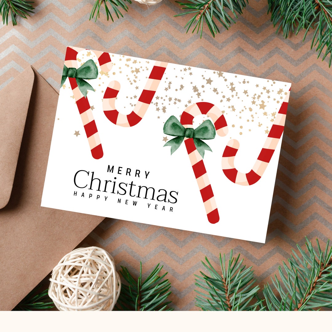Minimalist Christmas Card Template Canva, Simple Holiday Card Printable ...
