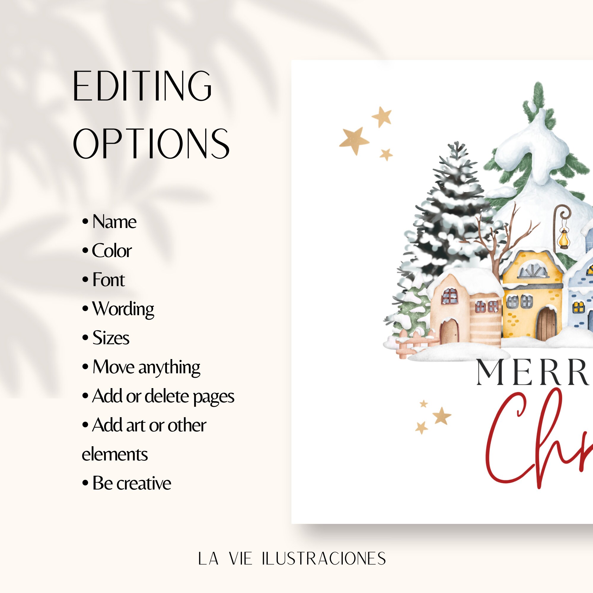 Boho Christmas Card, Modern Holiday Card Template, Printable Holiday ...