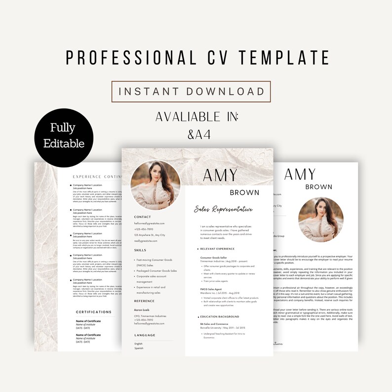 Resume Template With Photo, Professional Resume Template for Canva ...