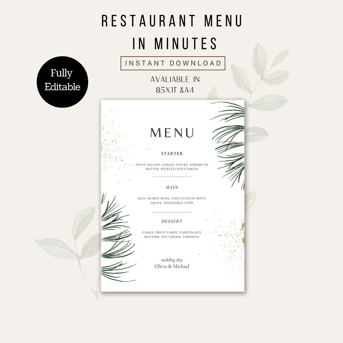 Modern Restaurant Menu Template Bundle, Editable Menu Template ...
