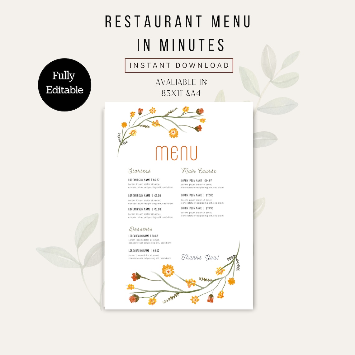 Modern Restaurant Menu Template Bundle, Editable Menu Template ...