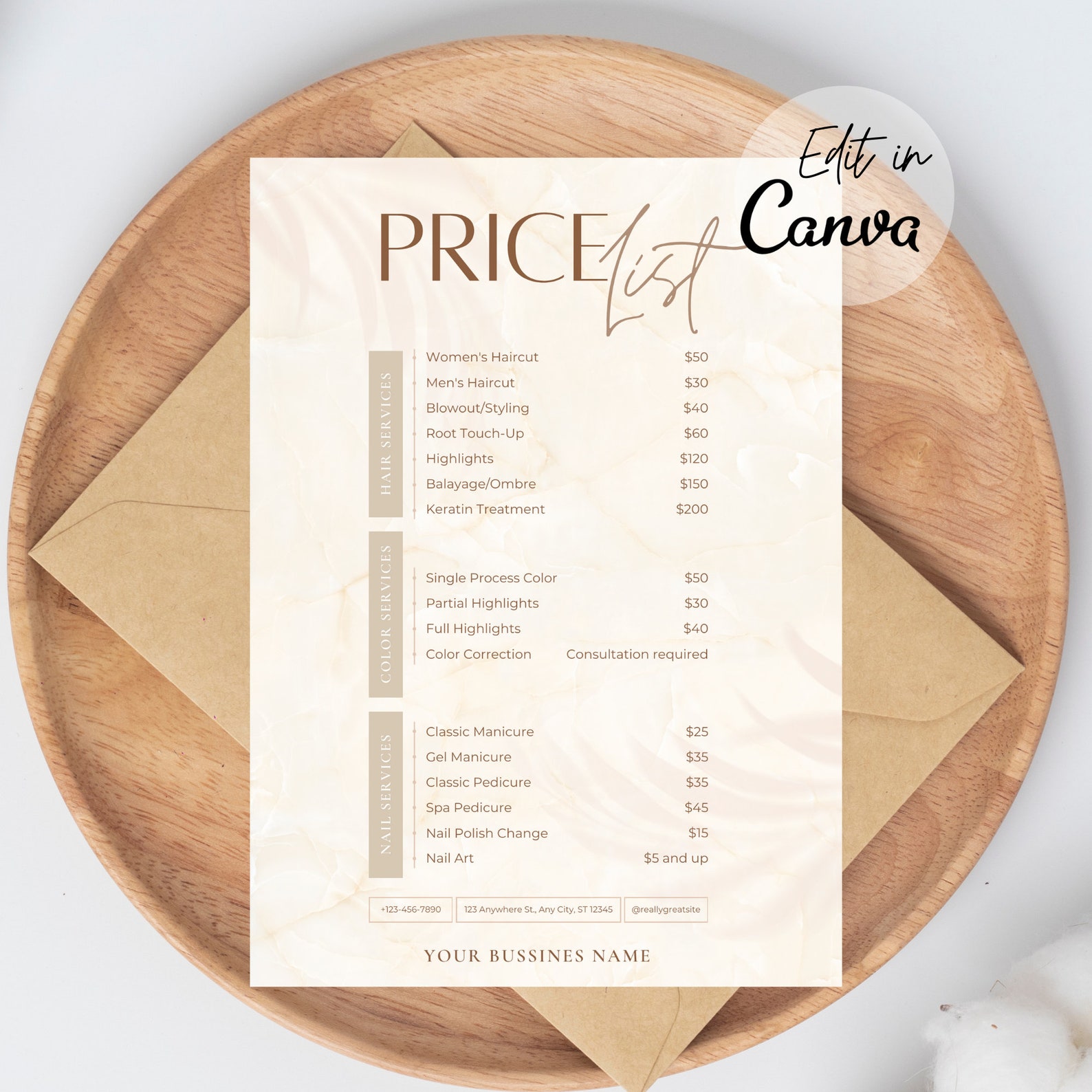 Editable Price List Template, Services Menu Template, DIY Print at Home ...